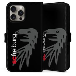 DeinDesign iPhone 16 Pro Handy Klapph&uuml;lle Handyh&uuml;lle aus Kunst Leder schwarz Flip Case Logo Sc Freiburg Official Licensed Product Sideflip mit Lasche