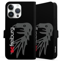 DeinDesign iPhone 14 Pro Max Handy Klapph&uuml;lle Handyh&uuml;lle aus Kunst Leder schwarz Flip Case Logo Sc Freiburg Official Licensed Product Sideflip mit Lasche