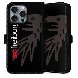 DeinDesign iPhone 16 Pro Max Handy Klapph&uuml;lle Handyh&uuml;lle aus Kunst Leder schwarz Flip Case Logo Sc Freiburg Official Licensed Product Sideflip mit Lasche