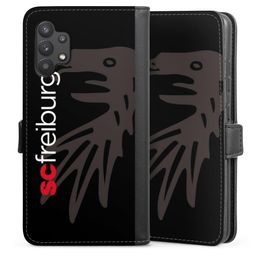 DeinDesign Galaxy A32 4G Handy Klapph&uuml;lle Handyh&uuml;lle aus Kunst Leder schwarz Flip Case Logo Sc Freiburg Official Licensed Product Sideflip mit Lasche