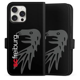 DeinDesign iPhone 15 Pro Max Handy Klapph&uuml;lle Handyh&uuml;lle aus Kunst Leder schwarz Flip Case Logo Sc Freiburg Official Licensed Product Sideflip mit Lasche