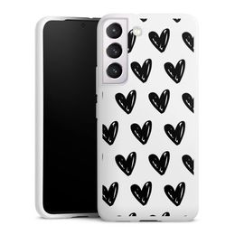 DeinDesign Galaxy S22 Handy Silikon Hülle Case weiß Handyhülle Black Heart Love Silikon Case