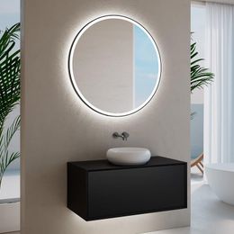 neoro n60 Unterschrank B: 100 cm mit 1 Auszug, Waschtisch weiß, mit Lichtspiegel, BN0934WH+BN0756BM+BN0023MI,