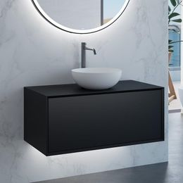 neoro n60 Unterschrank B: 100 cm mit 1 Auszug, waschtisch Ø 40 cm weiß matt,, BN0064WM+BN0756BM,