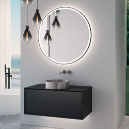 neoro n60 Unterschrank B: 100 cm mit 1 Auszug, Waschtisch edelstahl gebürstet, mit Lichtspiegel, BN0734BS+BN0756BM+BN0023MI,
