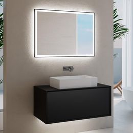 neoro n60 Unterschrank B: 100 cm mit 1 Auszug, Waschtisch weiß, mit Lichtspiegel, BN0944WH+BN0756BM+BN0016MI,