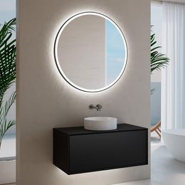 neoro n60 Unterschrank B: 100 cm mit 1 Auszug, Waschtisch weiß, mit Lichtspiegel, BN0943WH+BN0756BM+BN0023MI,