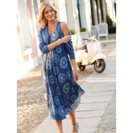 WITT Damen Druckkleid mit Blüten-Muster, figurumspielend, rauchblau-graphit-bedruckt, Größe 50
