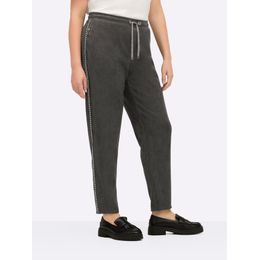 Lederimitathose sheego, Damen, Gr. 40, Normalgrößen, graphit, 90% Polyester, 10% Elasthan, unifarben, Hosen