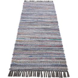 Teppich CarpetFine "Kelim Chindi, Wendeteppich", grau, B:80cm H:6mm L:300cm, Baumwolle, Polyester, Teppiche, Fransenteppich, handgewebt, Fleckerlteppich mit Fransen, auch vielen in Läufergrößen
