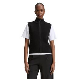 Strickjacke Tom Tailor Denim, Damen, Gr. M (38), deep schwarz, Strick, Obermaterial: 50% Baumwolle, 50% Polyacryl, unifarben, körpernah hüftlang, Rundhals, Strickjacken, ohne Ärmel und mit Reißverschluss