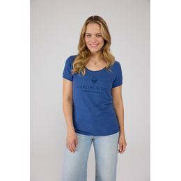 LIEBLINGSSTÜCK T-Shirt LIEBLINGSSTÜCK "CiaEp", Damen, Gr. L (40), blau (schwarz denim), Jersey, Obermaterial: 100% Baumwolle, clean, unifarben, regular fit taillenbedeckt, Rundhals, Shirts T-Shirt, mit Logo-Print