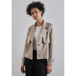 Lederimitatjacke Street One, Damen, Gr. 44, beige (breezy beige), Stoff, 95% Polyester, 5% Elasthan, unifarben, normal normal, V-Ausschnitt, B&uuml;ndchen, Jacken, mit Reverskragen