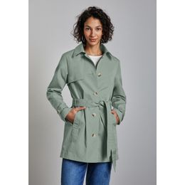 Trenchcoat Street One, Damen, Gr. 44, gr&uuml;n (mint gr&uuml;n), Web, Obermaterial: 69% Baumwolle, 31% Polyester; Futter: 100% Polyester, unifarben, gerade h&uuml;ftbedeckend, V-Ausschnitt, B&uuml;ndchen, M&auml;ntel, mit Bindeg&uuml;rtel