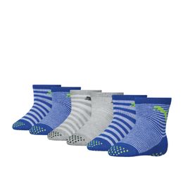 Socken Puma "Puma BABY ABS SOCKS 6P ECOM", M&auml;dchen, Gr. 19-22, blau (blau, grau), Baumwollmischung, gestreift, mehrfarbig, normal, Socken Socken, Anti-Rutsch Sohle