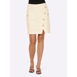 Jeansrock Heine, Damen, Gr. 40, beige (champagner), 97% Baumwolle, 3% Elasthan, unifarben, kurz, Röcke