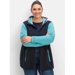 Fleecejacke sheego, Damen, Gr. 40/42, blau (tiefblau), 75% Polyester, 20% Baumwolle, 5% Elasthan, unifarben, Jacken Fleecejacke