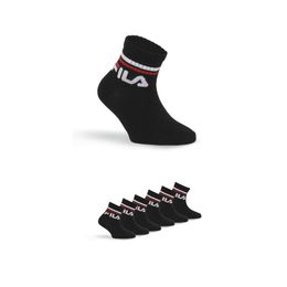Kurzsocken Fila "JUNIOR UNISEX QUARTER PLAIN SOCKS", Damen, Gr. 23-26, schwarz, Baumwollmischung, unifarben mit Farbeinsatz, normal, Socken, mit eingestricktem Logo im B&uuml;ndchen, Kindersocken