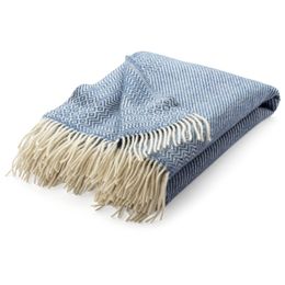 Røros Tweed Lammwolldecke Zickzack-Streifen Kattefot Lavendelblau