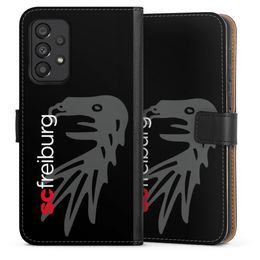 DeinDesign Galaxy A33 5G Handy Klapph&uuml;lle Handyh&uuml;lle aus Kunst Leder schwarz Flip Case Logo Sc Freiburg Official Licensed Product Sideflip mit langer Lasche