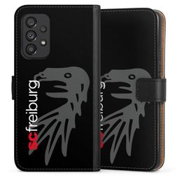 DeinDesign Galaxy A53 5G Handy Klapph&uuml;lle Handyh&uuml;lle aus Kunst Leder schwarz Flip Case Logo Sc Freiburg Official Licensed Product Sideflip mit langer Lasche