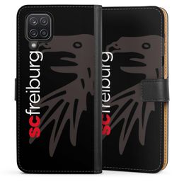 DeinDesign Galaxy A12 Handy Klapph&uuml;lle Handyh&uuml;lle aus Kunst Leder schwarz Flip Case Logo Sc Freiburg Official Licensed Product Sideflip mit langer Lasche