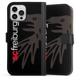 DeinDesign iPhone 13 Pro Max Handy Klapph&uuml;lle Handyh&uuml;lle aus Kunst Leder schwarz Flip Case Logo Sc Freiburg Official Licensed Product Sideflip mit langer Lasche