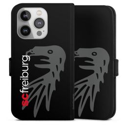 DeinDesign iPhone 14 Pro Handy Klapph&uuml;lle Handyh&uuml;lle aus Kunst Leder schwarz Flip Case Logo Sc Freiburg Official Licensed Product Sideflip mit langer Lasche