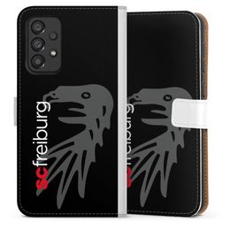 DeinDesign Galaxy A33 5G Handy Klapph&uuml;lle Handyh&uuml;lle aus Kunst Leder wei&szlig; Flip Case Logo Sc Freiburg Official Licensed Product Sideflip mit Lasche