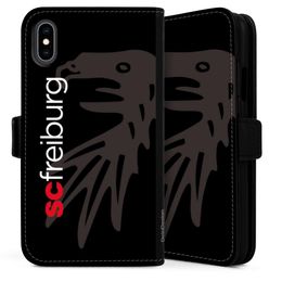 DeinDesign iPhone X Handy Klapph&uuml;lle Handyh&uuml;lle aus Kunst Leder schwarz Flip Case Logo Sc Freiburg Official Licensed Product Sideflip mit langer Lasche
