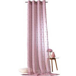 Weckbrodt-Gardinen Gardine WECKBRODT "Julina" Gr. 1, rosa (altrosa), B:135cm H:245cm, Microfaser, Polyester, Gardinen, Leinen-Optik, transparent, mit Pompoms, Gardine, Store