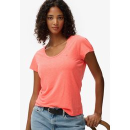 T-Shirt Superdry "STUDIOS SCOOP NECK TEE", Damen, Gr. M, volcanic coral, Single Jersey, Obermaterial: 60% Baumwolle, 40% Lyocell, unifarben, regular fit normal, Rundhals, Shirts