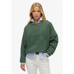 Sweatshirt Superdry "ATHLETIC TONAL APPLIQUE CREW", Damen, Gr. L, grün (laurel khaki), Sweatware, Obermaterial: 100% Baumwolle, unifarben, oversize hüftlang, Rundhals, Rippbündchen, Sweatshirts