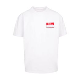 T-Shirt "Upscale by Mister Tee Unisex Hey My Name Is Oversize Tee", Herren, Gr. L, weiß, 100% Baumwolle, UPSCALE BY MISTER TEE, unifarben, oversize, Rundhals, Shirts