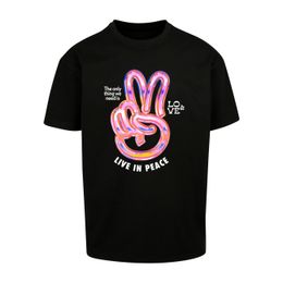 Kurzarmshirt "Upscale by Mister Tee Unisex Live in Peace Oversize Tee", Herren, Gr. L, schwarz, 100% Baumwolle, UPSCALE BY MISTER TEE, unifarben, oversize, Rundhals, Shirts
