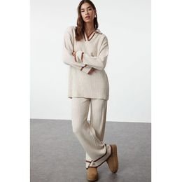 Trendyol 2tlg. Outfit in Creme/ Hellbraun - 52% | Größe S | Damen-pullover-cardigans