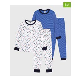 Petit Bateau 2er-Set: Pyjamas in Weiß/ Blau - 34% | Größe 128 | Baby-waesche