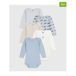 Petit Bateau 5er-Set: Bodys in Weiß/ Hellblau/ Beige - 36% | Größe 80 | Baby-bodys