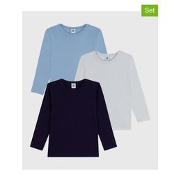 Petit Bateau 3er-Set: Longsleeves in Hellblau/ Dunkelblau/ Blau - 38% | Größe 86 | Baby-langarmshirts