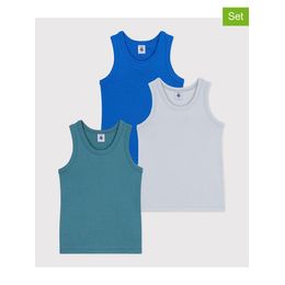 Petit Bateau 3er-Set: Unterhemden in Hellblau/ Grün/ Blau - 43% | Größe 92 | Baby-waesche