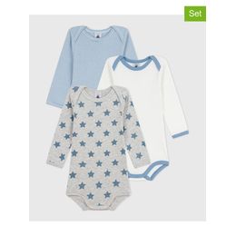 Petit Bateau 3er-Set: Bodys in Hellblau/ Weiß/ Grau - 40% | Größe 68 | Baby-bodys