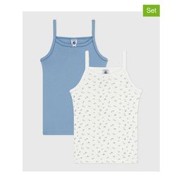 Petit Bateau 2er-Set: Hemdchen in Creme/ Hellblau - 44% | Größe 92 | Baby-waesche