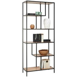Xora Regal, Schwarz, Eiche, Holzwerkstoff, 5 F&auml;cher, 77x185x33 cm, stehend, in verschiedenen Gr&ouml;&szlig;en erh&auml;ltlich, Wohnzimmer, Regale, B&uuml;cherregale