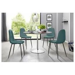 Essgruppe Inosign, blau (zement, optik, blau,), Sitzmöbel-Sets, mit rundem Tisch im Zement-Optik
