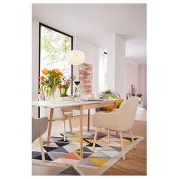 Esstisch HAMMEL FURNITURE "Basic Single, schnell innenliegende Einlegeplatten ausziehbar", weiß (weiß, naturfarben, naturfarben, weiß), B:120cm H:76cm T:80cm, Tischplatte: Weißes Melamin mit weiß pigmentierter Eichenkante (Mattlack), Gestell: Eiche massiv weiß pigmentiert, Tische, 120(220)x80 cm, Melamin / Massivholz, stabiler dänische Design Tisch