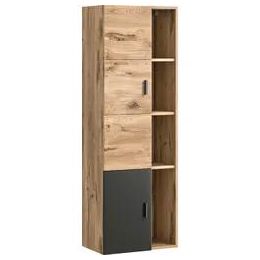 Hochschrank Welltime "Dolo, Breite 48 cm, 2 Türen, 4 offene Fächer, 5 variable Einlegeböden", grau (nox oak), B:48cm H:144cm T:35cm, Schränke, Badmöbel, Hängeschrank, Badschrank, Schrank,Bad, Midischrank
