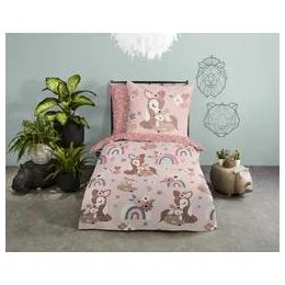 Kinderbettwäsche Good Morning "Bibi blossom", rosa, B/L: 135cm x 200cm, 1 Stk., 1 Stk., Renforcé, B/L: 80cm x 80cm, 2 Stk., Renforcé, Obermaterial: 100% Baumwolle, Bettwäsche, Baumwolle, 135x200, Reißverschluss, Wende, Kind, Mädchen, Bambi, Rosa