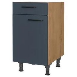 Unterschrank Nobilia ""Easytouch", Ausrichtung wählb., vormontiert, in den Breiten 30, 45 &", blau (front: lacklaminat fjordblau ultramatt, korpus: eiche sierra nachbildung), B:45cm H:87cm T:58,3cm, Schränke, 60 cm Breite, mit höhenverstellbaren Sockelfüßen, vormontiert
