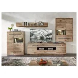 Wohnwand Innostyle "BELLANO", braun (außen viking oak nature nb, innen graphit nachbildung), B:346cm H:202cm T:44cm, Glas, Holzwerkstoff, MDF, Kastenmöbel-Sets, inkl. LED-Beleuchtung