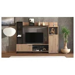 Wohnwand Inosign "Retimno, inkl. Highboard, TV-Board, Standregal und Wandregal", braun (artisan eiche stripes), B:207,5cm H:157,5cm T:33cm, Hartfaserplatte, Kunststoff, Metall, Spanplatte, Kastenmöbel-Sets, 208 cm, Trendfarben, mit dekorativen schwarzen Streifen, TV bis 58'